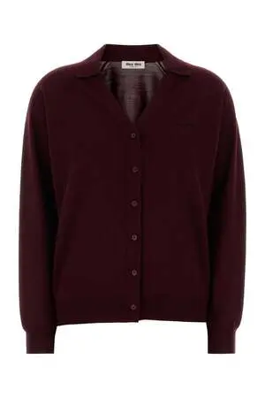 Miu Miu Burgundy Wool Cardigan - Red
