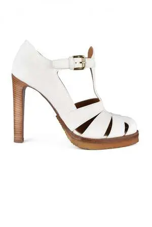 Ralph Lauren Suede T-strap Heeled Sandals - White