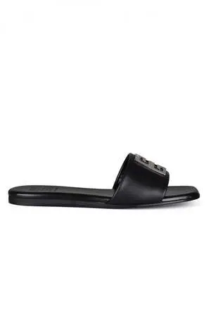 Givenchy Leather 4g Plate Flat Sandals - Black