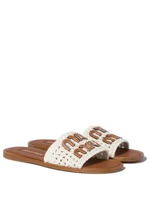 Miu Miu Crochet And Leather Slides - Multicolor
