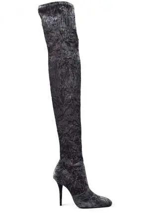SAINT LAURENT SAINT LAURENT Talia Velvet Thigh-High Stiletto Boots