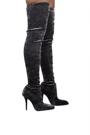 Saint Laurent Talia Velvet Thigh-high Stiletto Boots