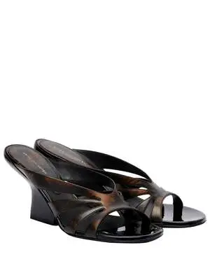 Dries Van Noten Distressed-effect Leather Wedge Mule - Brown