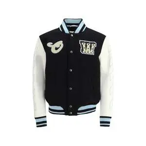 Off-White Varsity Bomber Jacket With Leather Sleeves - Black
