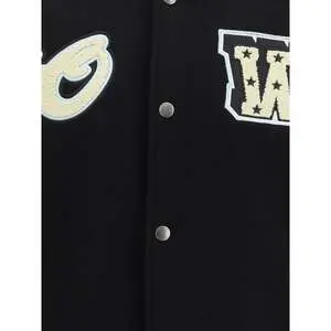 Off-White Varsity Bomber Jacket With Leather Sleeves - Black