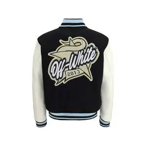 Off-White Varsity Bomber Jacket With Leather Sleeves - Black