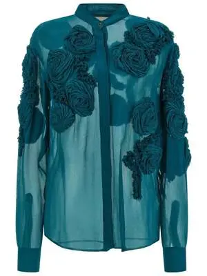 Dries Van Noten Embellished Sheer Viscose Shirt - Green