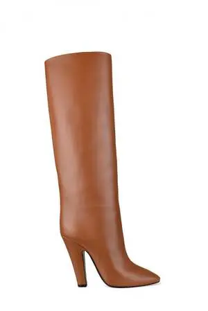 Saint Laurent Tubes 68 Almond Toe High Heel Leather Boots - Brown
