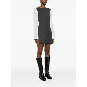 Our Legacy Pinstripe Long Sleeve Mini Dress - Gray