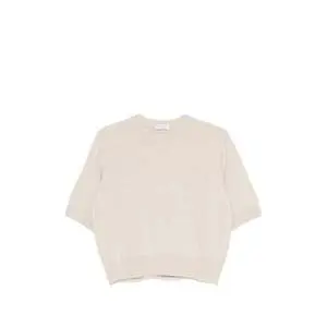 Brunello Cucinelli Cashmere Crew Neck Short Sleeve Jumper - Cream