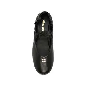 Miu Miu Leather Ballerina Flats With Ruched Detail
