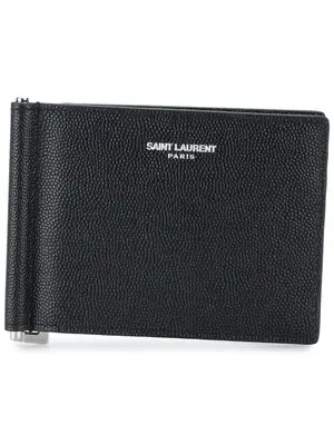 Saint Laurent Bill Clip Wallet In Grain De Poudre Leather - Black