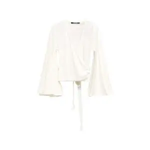 Jacquemus JACQUEMUS White Tie-Fastening Flared Sleeve V-Neck Blouse Cream