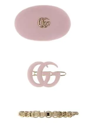 Gucci Two-tone Leather And Metal Hair Clips Set - Multicolor
