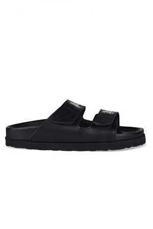 Palm Angels Leather Logo Sandals - Black