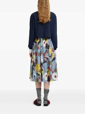 Marni Floral A-line Midi Skirt - Blue