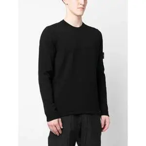 Stone Island Cotton Fine Knit Crew Neck Long Sleeve Jumper - Black