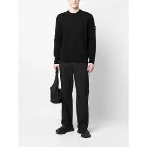 Stone Island Cotton Fine Knit Crew Neck Long Sleeve Jumper - Black