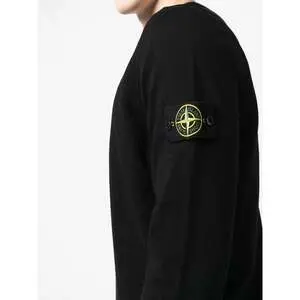Stone Island Cotton Fine Knit Crew Neck Long Sleeve Jumper - Black