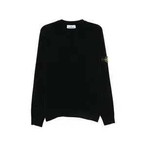 Stone Island Cotton Fine Knit Crew Neck Long Sleeve Jumper - Black