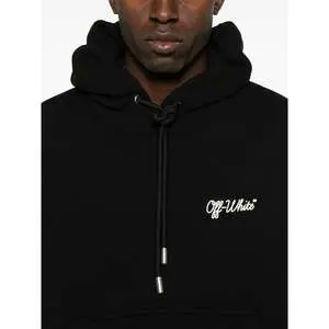 Off-White Drawstring Hood Hoodie With Logo Print - Black