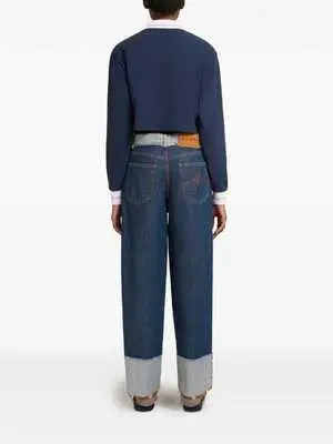 Marni Cuffed Jeans With Embroidered Detail - Blue
