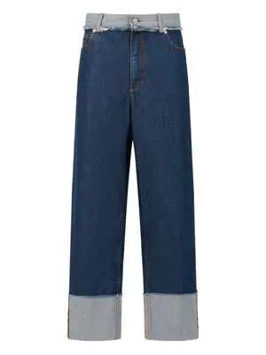 Marni Cuffed Jeans With Embroidered Detail - Blue