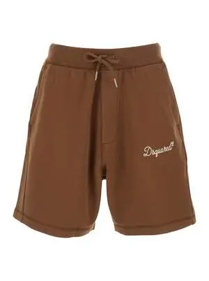 Dsquared2 Cotton Drawstring Shorts With Logo Lettering - Brown