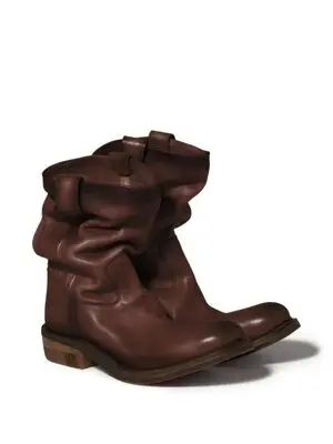 Miu Miu Aged Look Leather Ankle Boots - Brown