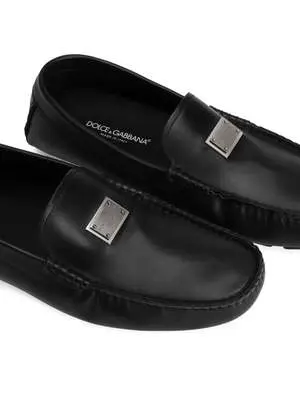 Dolce & Gabbana Leather Loafers With Logo Plaque - Black