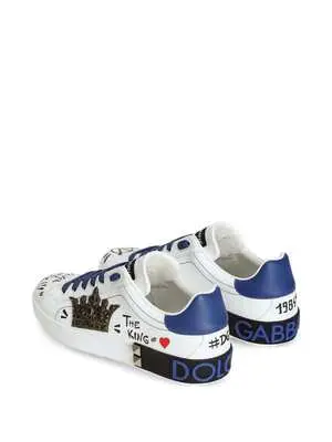 Dolce & Gabbana Portofino Embellished Calfskin Sneakers - Blue