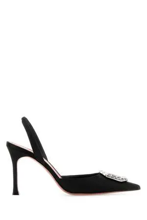 Amina Muaddi Satin Camelia Slingback Pumps - Black
