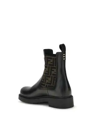 Fendi Ff Leather And Fabric Ankle Boots