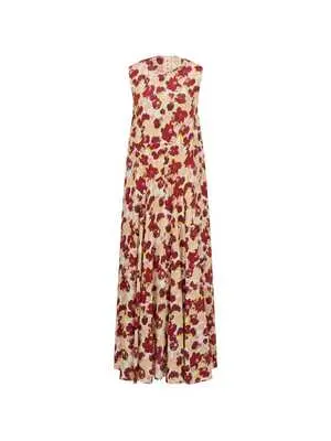 Marni Pleated Floral Silk Maxi Dress - Multicolor
