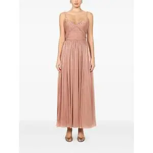 Costarellos Spaghetti Strap V-neck Georgette Gown