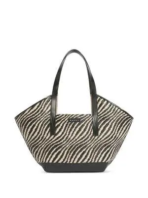 Marni Two-tone Raffia Effect Shoulder Bag - Black