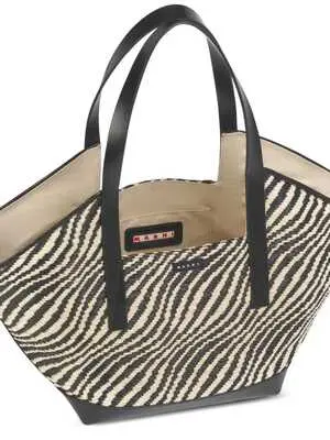 Marni Two-tone Raffia Effect Shoulder Bag - Black