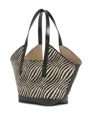 Marni Two-tone Raffia Effect Shoulder Bag - Black