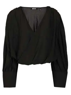 ROTATE BY BIRGER CHRISTENSEN Long Sleeve V-neck Wrap Blouse - Black