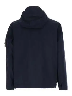 Stone Island Blue Tech Fabric Jacket With Hood And Logo Patch - Multicolor