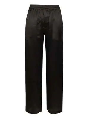 Saint Laurent Silk Satin Gathered Waist Trousers - Black