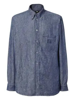 Fendi Comfort Fit Chambray Shirt With Ff Embroidery - Blue