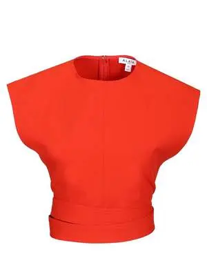 Alaïa Cropped Cotton Gabardine Top With Belt - Red