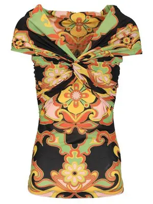 Etro Printed Bardot Neckline Body With Twisted Detail