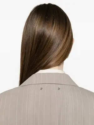 GOLDEN GOOSE Oversized Wool Blend Pinstripe Blazer With Brooch - Multicolor