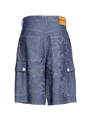 Marni Embroidered Denim Cargo Shorts