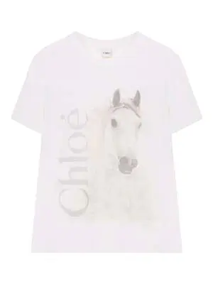 Chloé Faded Horse-print Cotton T-shirt - White
