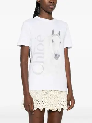 Chloé Faded Horse-print Cotton T-shirt - White