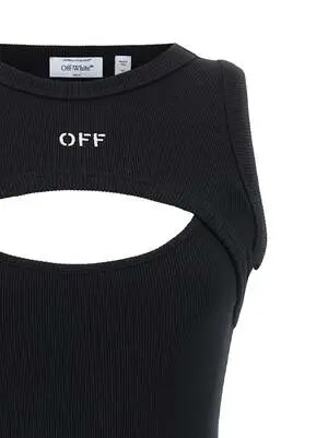Off-White Ribbed Stretch Cotton Cut-out Mini Dress