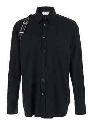Alexander McQueen Shirt With Classic Collar And Buckle Detail In Cotton For - Black